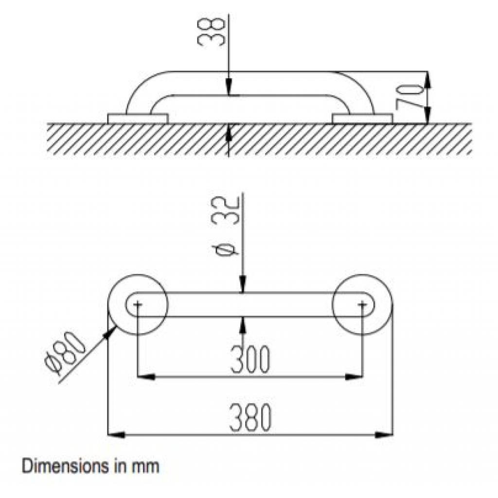 Straight grab rail 300mm long made with stainless steel