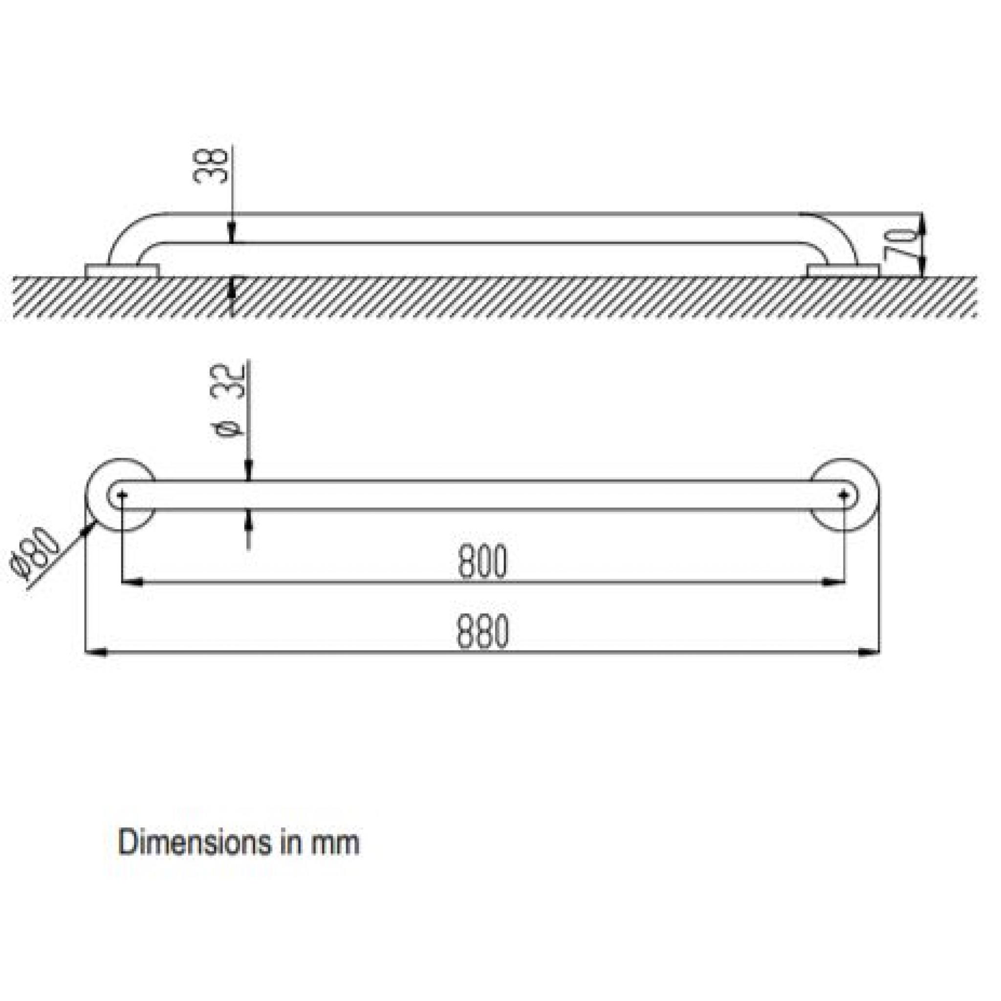 Straight grab rail 800mm long made with stainless steel