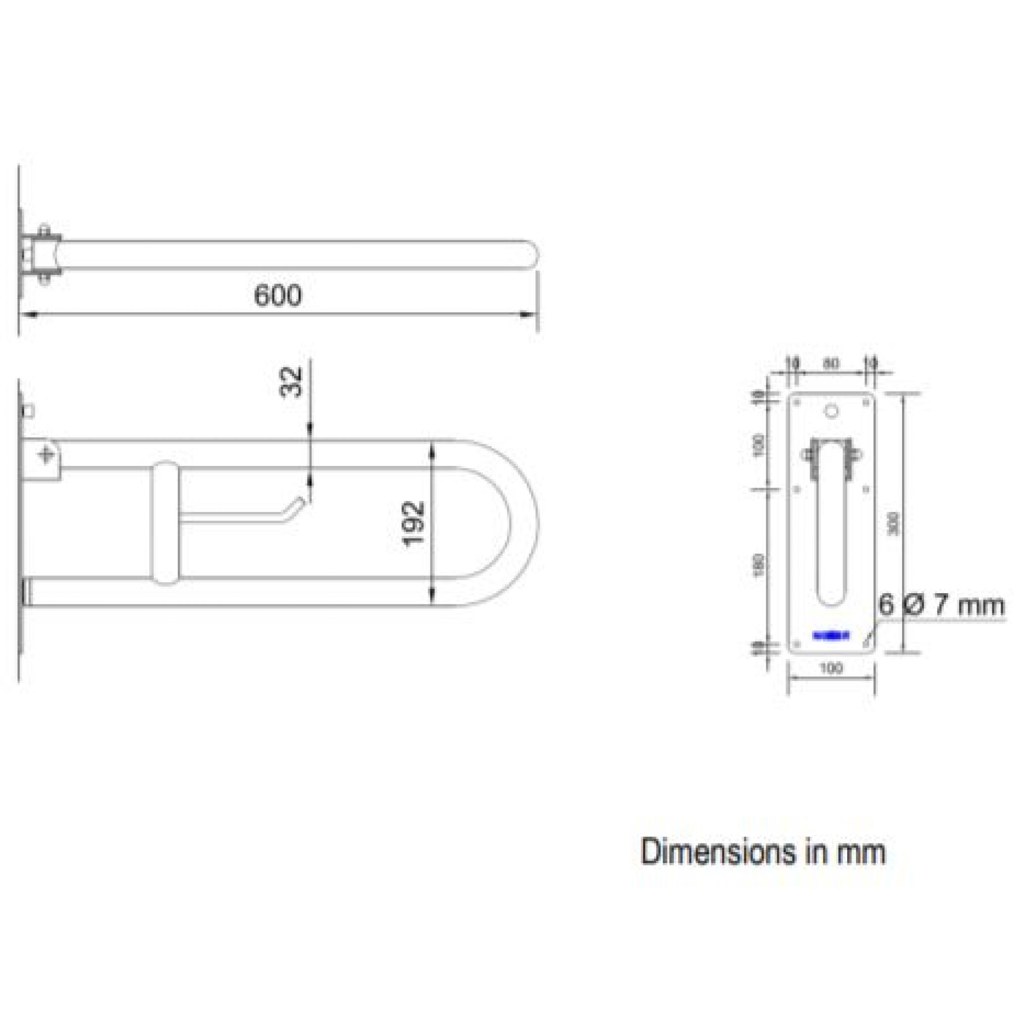 Fold-up grab rail 600mm stainless steel polished