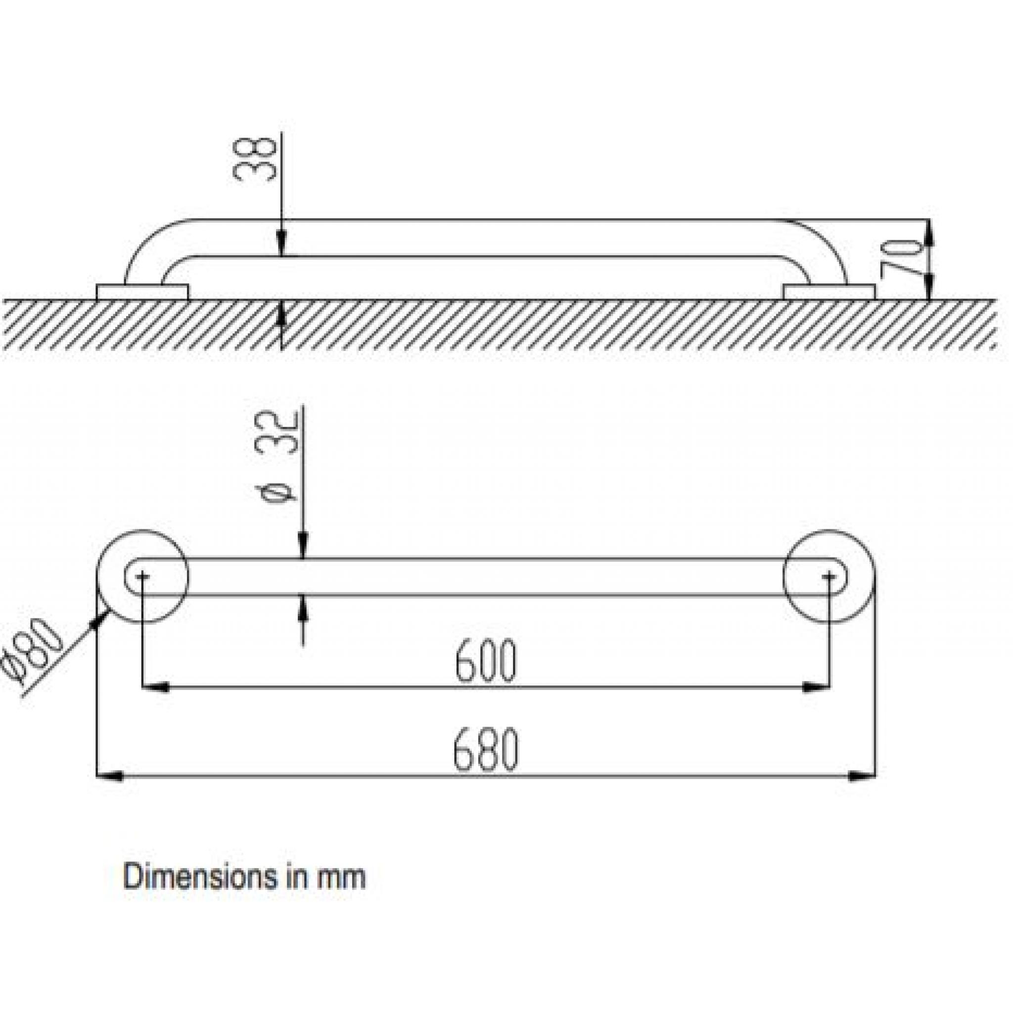 Straight grab rail 600mm long made with stainless steel