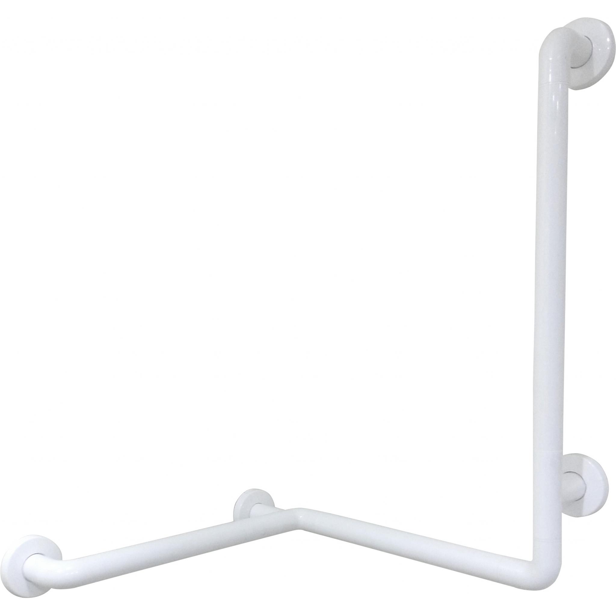 Right sided corner grab rail with double angle and white nylon coating