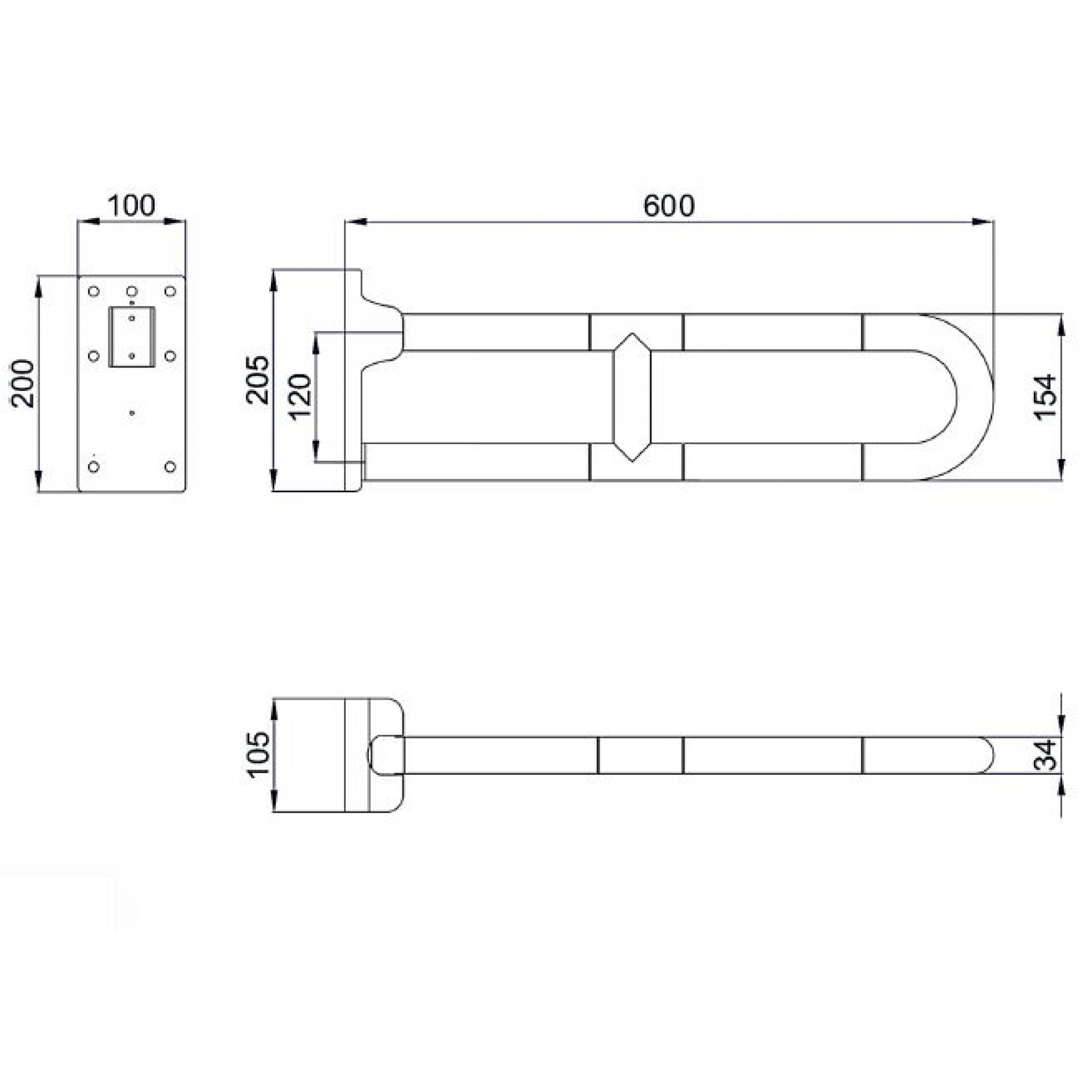 Fold-up grab rail 600mm and white nylon coating