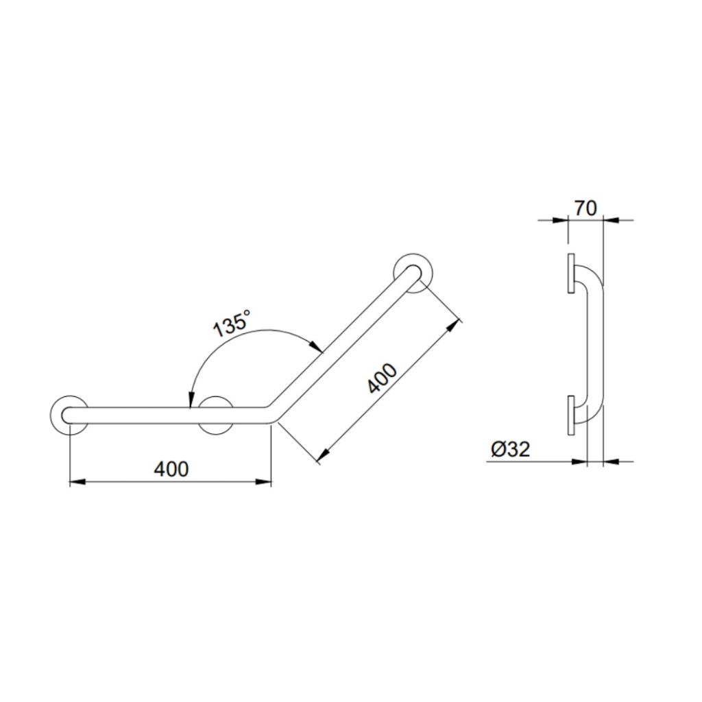 Angled grab rail 135 deg stainless steel polished